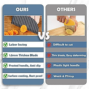 HAWOWZ Crinkle Cutter for Veggies Potatoes, Crinkle Knife for Salad Chopping Cucumber Carrot Fruit, Wave Knife Stainless Steel French Fry Slicer