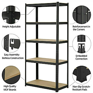Jupitor Shelving Units for Storage Garage Bathroom 5 Tier Storage Garage Racking Shelves Heavy Duty 175KG Per Shelf 875KG Capacity, for Warehouse Shed Office Workshop Black - 150cm x 75cm x 30cm