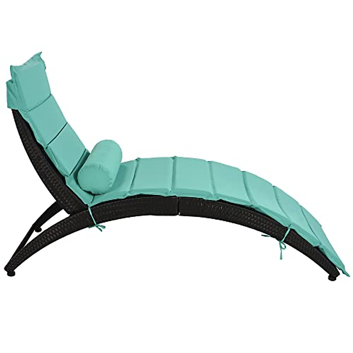 DHHU Foldable Chaise 2-Piece Sofa Set, Patio Wicker Sun Lounger with Removable Bolster Pillow, Green Cushion, Blue