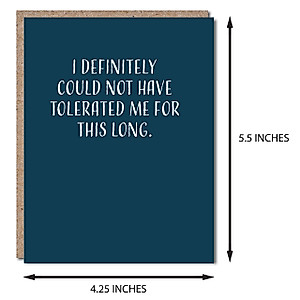 Funny Anniversary Cards For Husband Or Wife, Funny Anniversary Cards For Him, Blank Inside, I Definitely Could Not Have Tolerated Me For This Long By Modern Wit