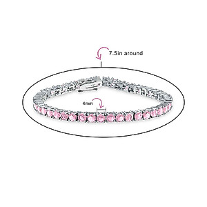 Bling Jewelry 12 CTW Prong Basket Set Solitaire Round Cubic Zirconia Simulated Light Pink Tourmaline AAA CZ Tennis Bracelet for Women Prom Bride Silver Plated