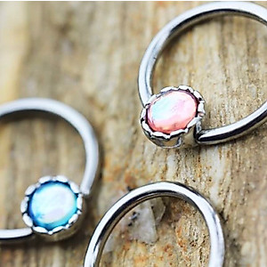 Amelia Fashion 14 Gauge Rainbow Rhinestone Captive Bead Ring 316L Surgical Steel (Choose Color) (14 Gauge Length 9/16" (14mm) Pink)