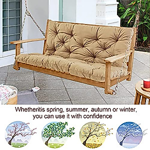 MiokyStaner Porch Swing Cushions with Backrest, 2-3 Seater Waterproof Bench Pad Cushions, Thicken 4" Outdoor Swing Cushions, for Outdoor Patio Garden Furniture (59x40in, Beige)