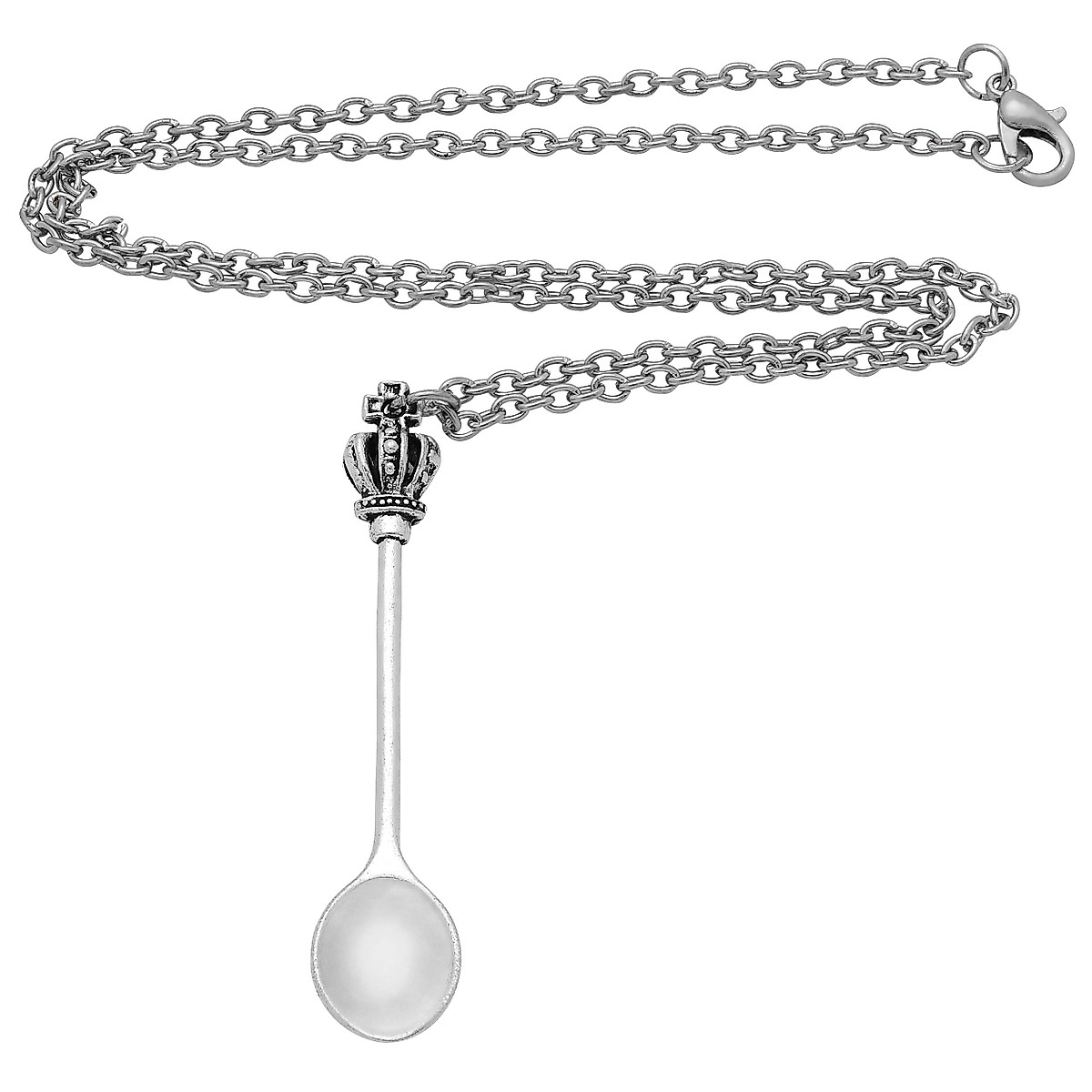 Art Attack Snuff Spice Spoon Necklace, Wonderland Powder Teaspoon Adult Charm Pendant Party Favor (Silver)