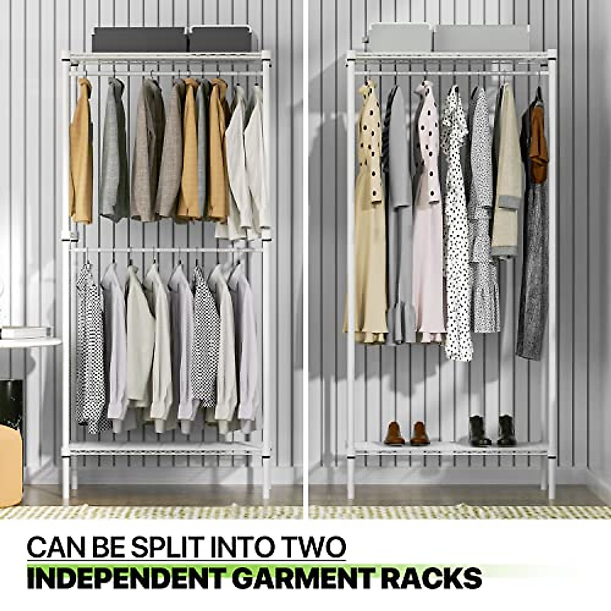 Magshion Portable Closet Wardrobe Heavy Duty Clothes Rack, Freestanding Clothing Rack with 4 Hang Rods and 7 Shelves, Free-Standing Garment Rack for Hanging Clothes, Load 1000lbs,White