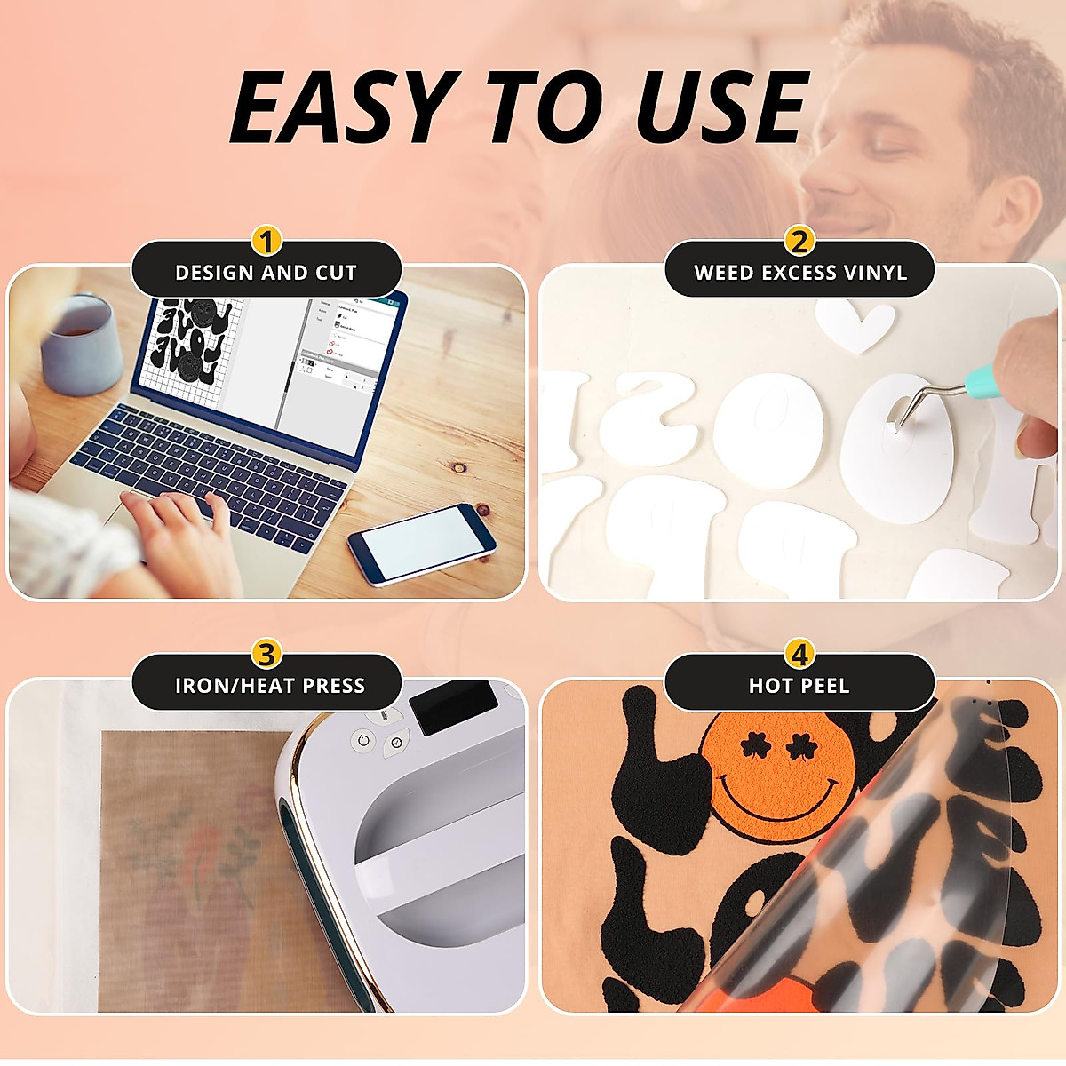 HTVRONT Black Puff HTV Vinyl Roll - 10" x 6ft, 3D Puff Heat Transfer for T Shirts, Cricut & Cameo - Easy to Cut, Weed & Transfer