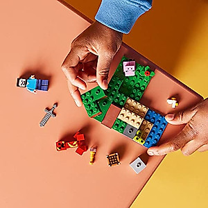 LEGO Minecraft The Creeper Ambush Building Toy 21177, Pretend Play Zombie Battle, Ore Mining and Animal Care with Steve, Baby Pig & Chicken Minifigures, Gift for Kids, Boys and Girls Age 7+ Years Old