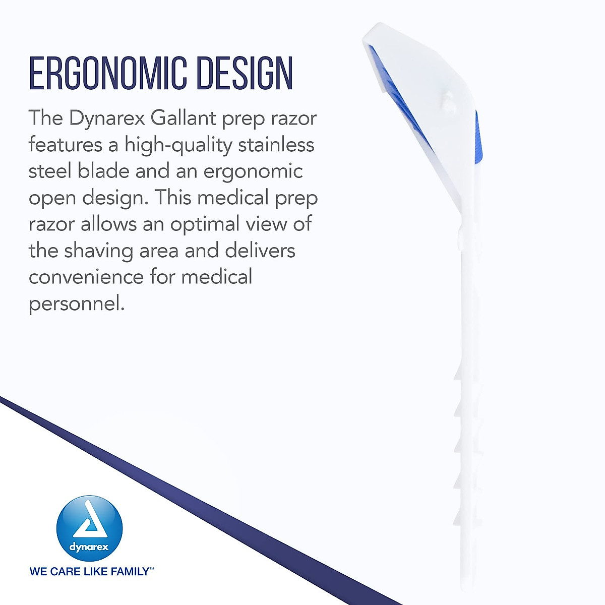 Dynarex Gallant Disposable Prep Razors, Used before ECG and other Procedures, Disposable Razors with Open Design, Ergonomic Surgical Prep Razors, 1 Box of 50 Razors