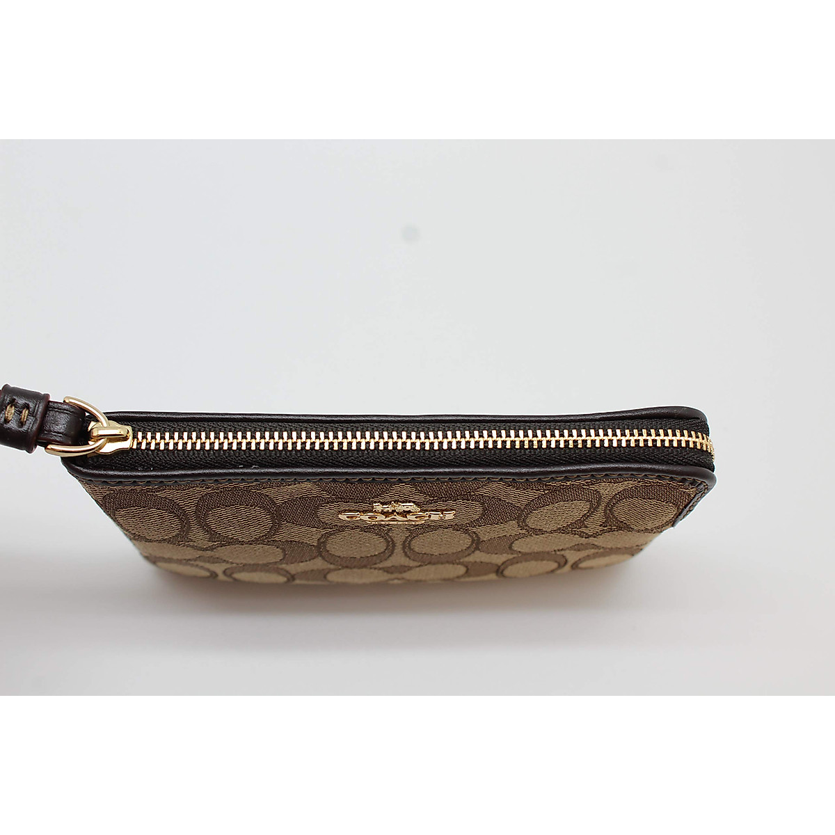 Coach F58033 Signature Corner Zip Wristlet Khaki/Brown