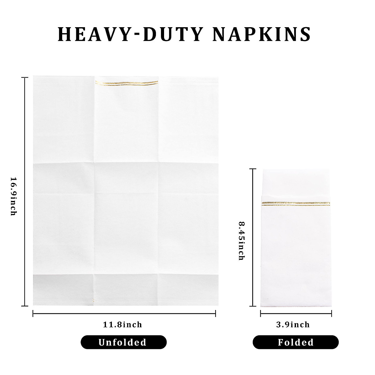 Nervure 100PCS Gold Paper Napkins with Built-in Flatware Pocket - White and Gold Prefolded Cloth Like Disposable Napkins - Heavy-duty Linen-Feel Dinner Napkins for Party & Wedding & Dinner
