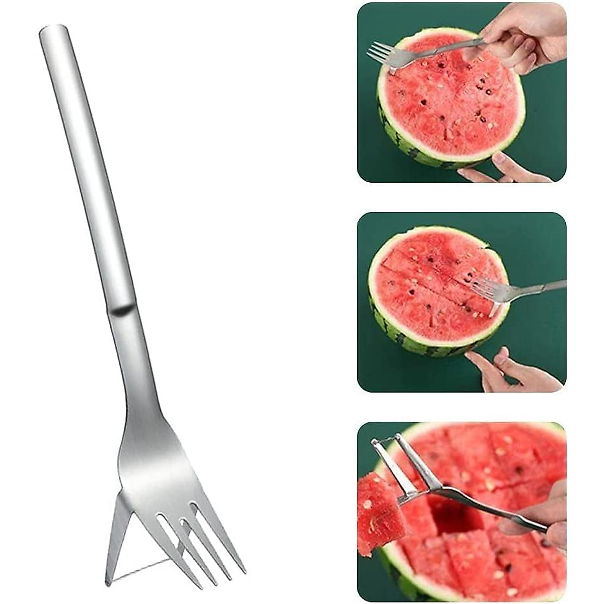 2 Pack 2-in-1 Watermelon Fork Slicer, Watermelon Slicer Cutter Tool for Family Party, Summer Watermelon Cutting Artifact, Fruit Vegetable Tools, Stainless Steel Fruit Forks Slicer Knife for Camping