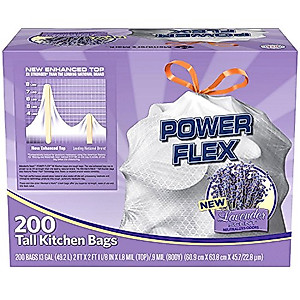 Members Mark Power Flex Tall Kitchen Drawstring Trash Bags (13 Gallon, 2 Rolls of 100 Ct, 200 Count Total), White
