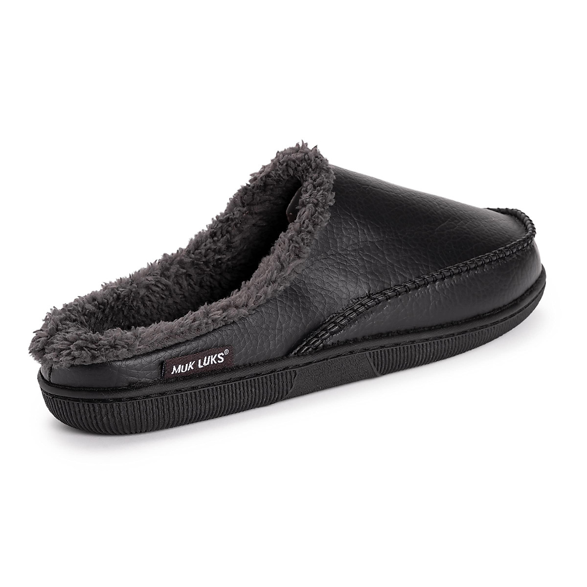 MUK LUKS Men's Faux Leather Clog Slipper, Black, 10-11