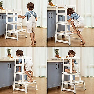 DuDuEase Kitchen Step Stool for Kids and Toddlers with Safety Rail Children Standing Tower for Kitchen Counter, Parents' Helper Kids Learning Stool, White
