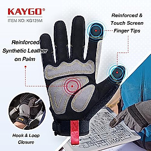 KAYGO Work Gloves For Men, KG125M Mechanic Utility Work Gloves for All Purpose, Excellent Grip, Heavy Duty, Improved Dexterity, Touch Screen,Medium