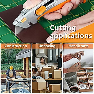 WORKLION Heavy-Duty Utility Knife Retractable: Zinc Alloy Body & Rubber Grip Handle & Retractable 3 Position & Blades Storage Design & Extra 5 Blades Refills - Safe Box Cutter