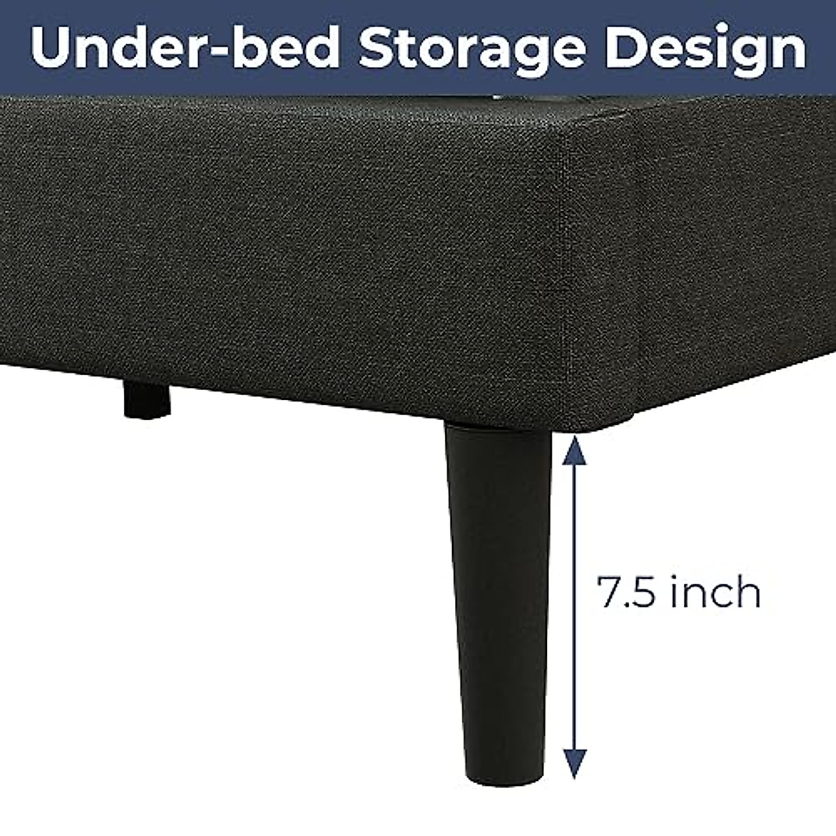 IULULU Queen Bed Frame, Upholstered Platform Bed Frame with Linen Fabric Headboard, Queen Size Mattress Foundation with Wooden Slats Support, Easy Assembly, No Box Spring Needed, Dark Grey