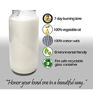 Hyoola 7 Day White Prayer Candle in Glass Jar- 2 Pack - Memory Candle for Religious, Memorial, Vigil and Emergency - 100% Vegetable Oil Wax