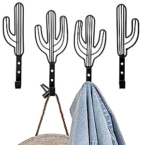 MyGift Wall Mounted Decorative Black Metal Entryway Coat Hooks Saguaro Cactus Shaped Hanging Novelty Hooks, Southwest Style Home Decor, Set of 4