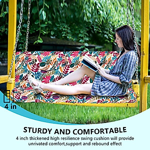 HZODJBH Porch Swing Cushion,Waterproof Bench Cushion for Outdoor Furniture with Backrest, Thickened Swing Cushions 2-3 Seater Replacement with Ties for Porch,Outdoor and Garden(Red Leaves,60 x 40in)
