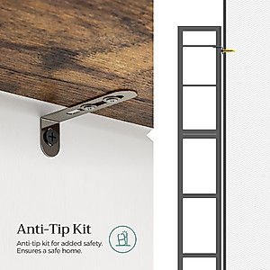 SONGMICS Over-The-Toilet Storage, 3-Tier Bathroom Organizer Over Toilet with Adjustable Shelves, Hooks, Bamboo, Freestanding Space Saver Bathroom Shelves, Rustic Brown and Ink Black UBTS012B01