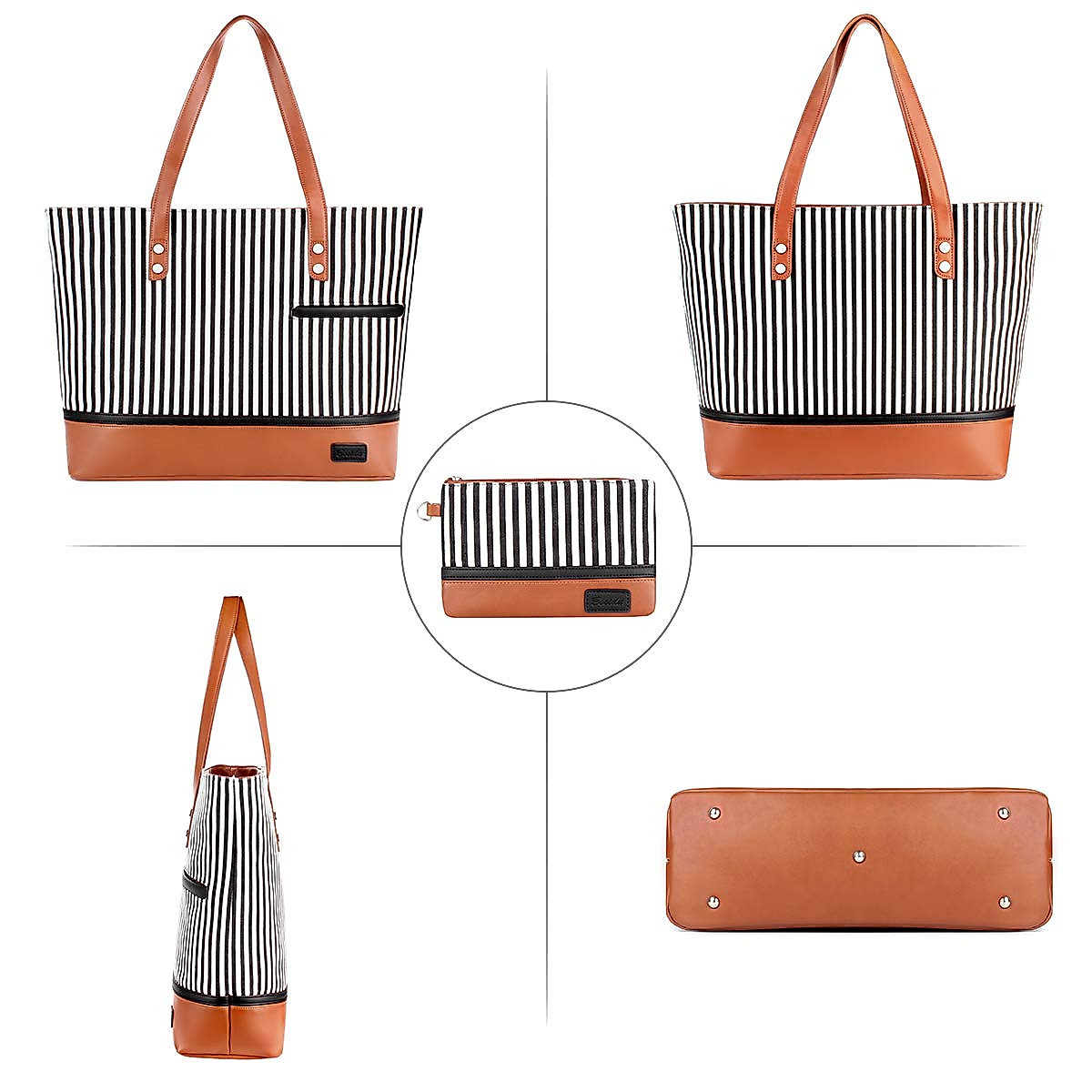 Laptop Tote Bag for Women Large Canvas Womens Briefcase Waterproof Computer Bag Work Bags for Women Fits 15.6 inch Laptop (Brown)