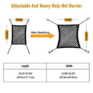 rabbitgoo Dog Car Net Barrier, Pet Barrier with Metal Hooks & Stretchable Mesh, Car Divider & Storage Bag, SUVs -Easy Install, Drive Safely with Children & Pets