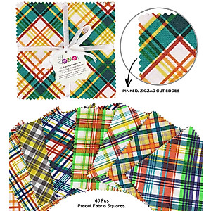 Soimoi Precut 10-inch Check Prints Cotton Fabric Bundle Quilting Squares Charm Pack DIY Patchwork Sewing Craft- Multicolor