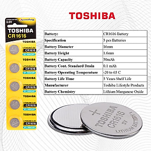 TOSHIBA CR1616 3V Lithium Coin Cell Battery Pack of 5