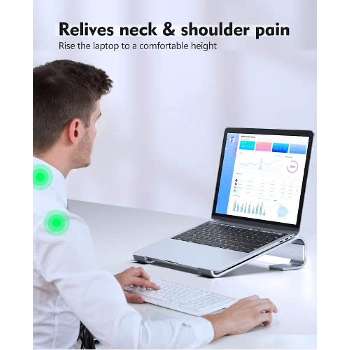 Soqool Laptop Stand for Desk, Computer Stand Riser for Desk,Ventilated Ergonomic Aluminum Notebook Stand Compatible with MacBook Air Pro Dell XPS HP 11 14 15.6 17.3 Inch Silver Work from Home