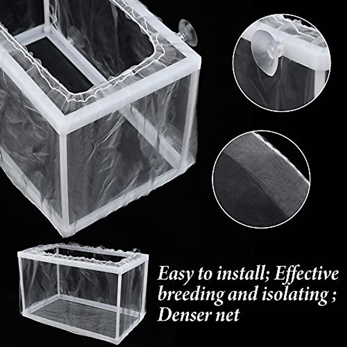 2 Pack Fish Breeding Box, 2 Pcs Fish Tank Breeder Net, Aquarium Separation Net Nylon Incubator Mesh, Fry Hatchery Incubator Mesh with 8 Suction Cup for Newborn Small Fish (Small Size, Big Size)