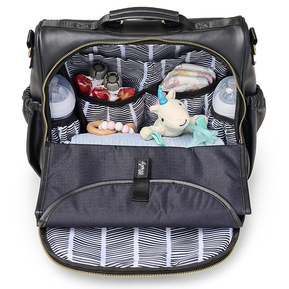 Blissly Premium Vegan Leather Convertible Diaper Bag: Insulated Bottle Pockets, Changing Pad, Stylish Interior Design