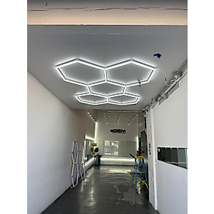 Generic Modern Hexagon LED Lights - Set of 5 Touch Control Aluminum Hexagon Ceiling Lights - Honeycomb Led Lights for Garage, Shops, Gyms, Basements – 4ft Wide, 8ft Tall (6500 Lumen), White