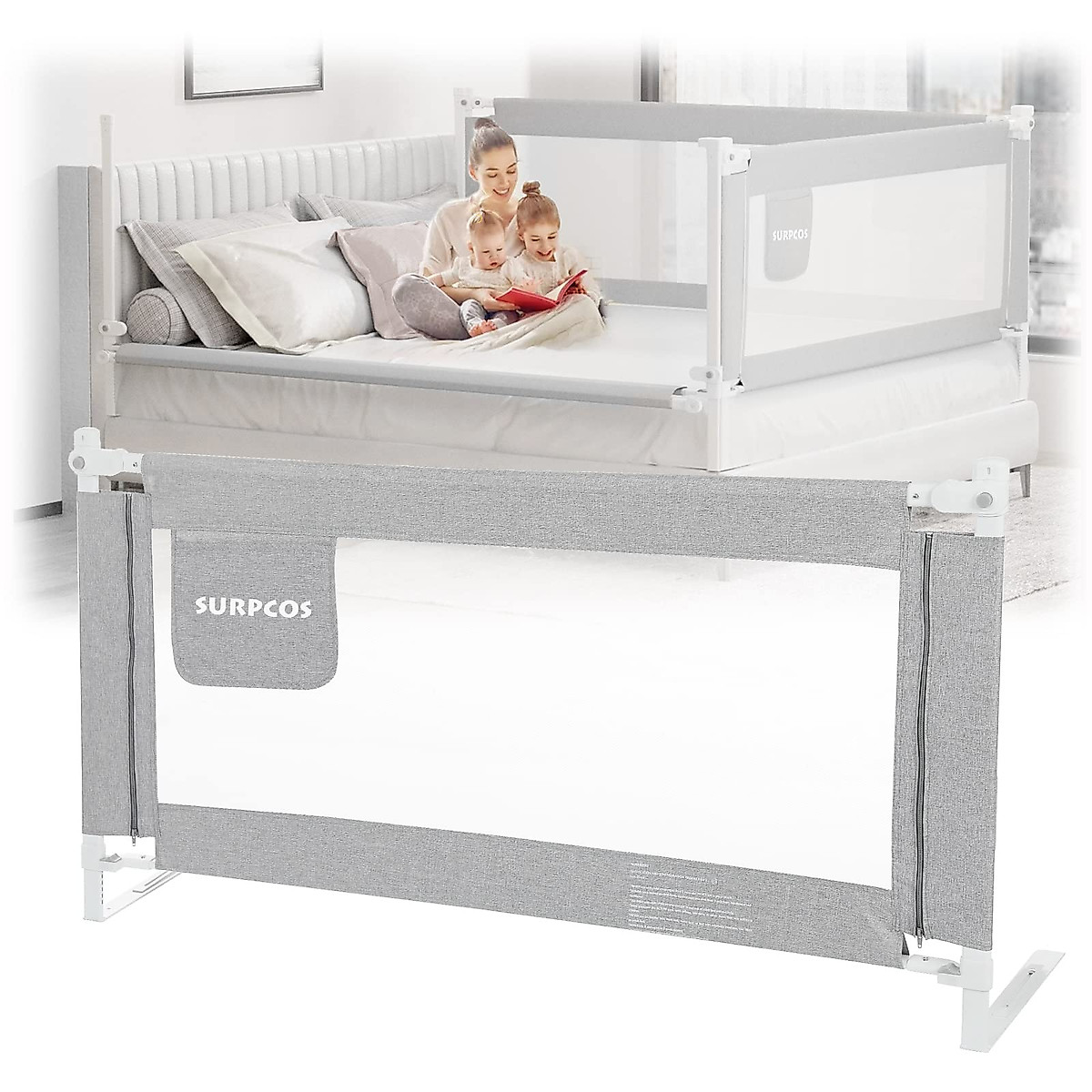 SURPCOS Bed Rails for Toddlers -New Upgraded Extra Long Bed Guardrail for Kids Great Fit for Twin, Double, Full-Size Queen & King Mattress, One Side 70.86" x 26" Grey