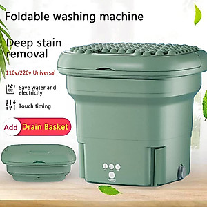 Portable Washing Machine Mini Foldable Washer with Drain Basket Spin Dryer,Small Collapsible Bucket Washer for Camping,Travel,Apartment,Dorm green
