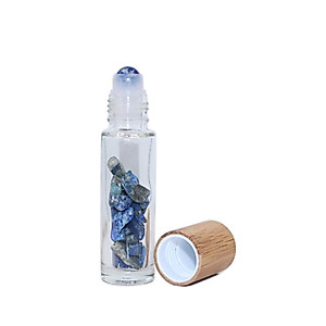 Wresty 10ml Roll On Bottle With Gemstone Rollerball&Crystal Chips Inside,10 Packs Glass Roller Bottles Essential Oil Sample Bottles(Bamboo Lids)