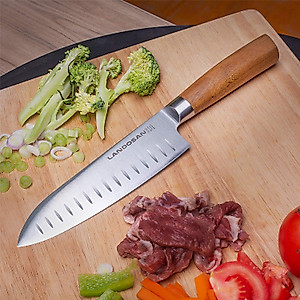LANDOSAN Santoku Knife 7 inch Kitchen Knives Vegetable Stainless Steel Blade Genuine Wood Handle Cutlery for Home Kitchen and Restaurant…