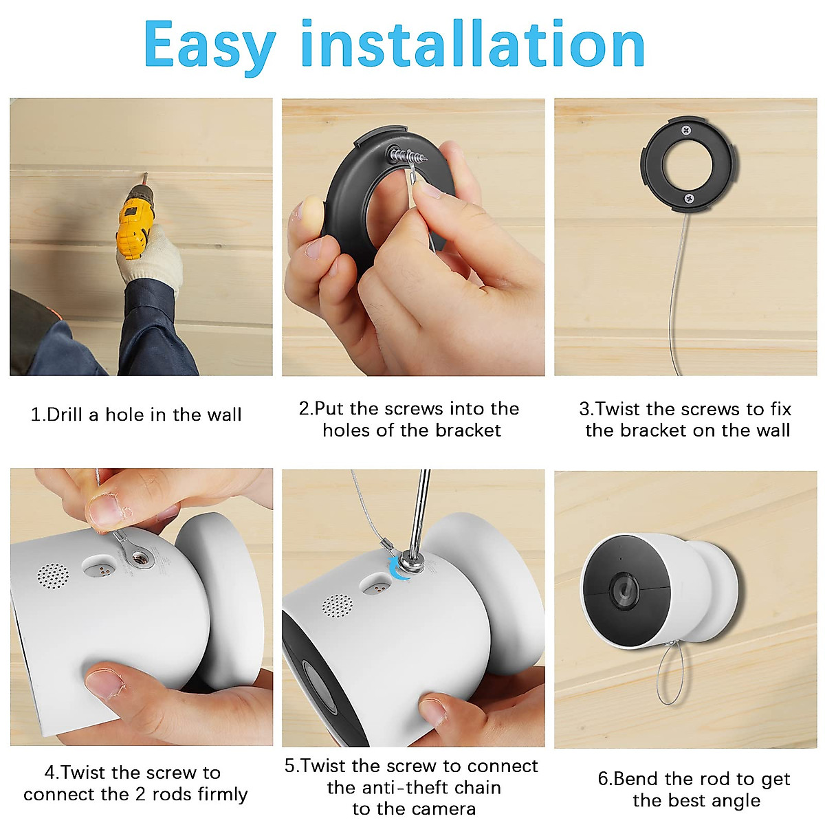 HOLACA Anti-Drop and Anti-Drop Security Chain for Google Nest Cam Battery- Extra Security for Your Google Nest Cam Battery Camera