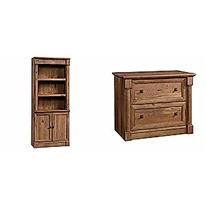 Sauder Palladia Library with Doors, Vintage Oak Finish & Palladia File Cabinet, Vintage Oak Finish