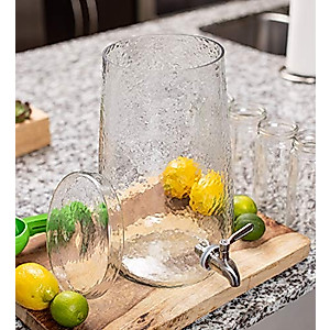 BirdRock Home 1.5 Gallon Hammered Glass Beverage Dispenser with Lid - Stainless Steel Spigot - Decorative Round Jar for Drinks - Lemonade Sangria Tea Water Drink Jar Jug - Home Parties
