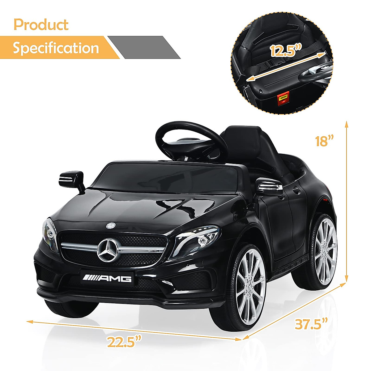 INFANS 12V Electric Kids Ride On Car, Licensed Mercedes Benz GLA45 Toy Car with Remote Control, MP3 Plug, USB, 2 Speeds, LED Lights, Battery Powered Toy Vehicle for Toddler Children (Black)