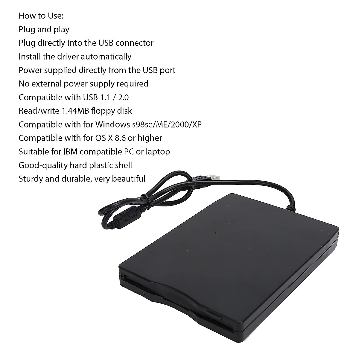 Hilitand USB 3.5 inch External Floppy Disk Drive,Portable Full Speed/12 Mbps,720KB/1.44MB FDD Universal Disk Drive for PC Laptops Desktop,for for OS X