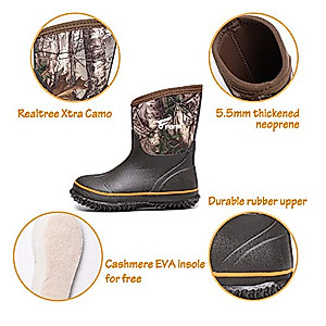 8 Fans Kids Neoprene Boots,Waterproof Neoprene Hunting & Fishing Camo Muck Mud Boots for Toddlers Boys & Girls Size 3