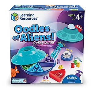 Learning Resources Oodles of Aliens Sorting Saucer, Fine Motor Skills, Counting and Sorting Toys, Preschool Games, Educational Toys, 48 Pieces, Ages 4+