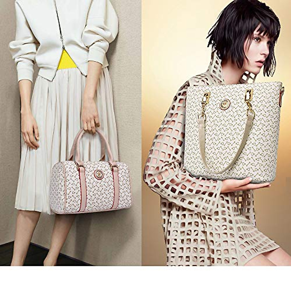 Women Handbags Set 6 PCS Tote Shoulder Crossbody Bags Clutch Top Handle Satchel Purse, Off-white, 1