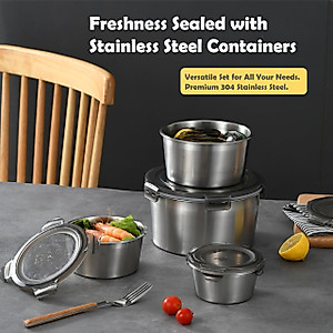 EleganceEssentials Stainless steel food storage containers leak proof & airtight lids for Kitchen,stainless steel bowl,meal prep lunch box,freezer and microwave safe (5-piece)