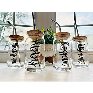 Personalized Iced Coffee Cup, Glass Can Soda Cup with Lid and Straw, Gifts for Women, Gifts for Friends, Bridesmaid Gifts, Other Colors!