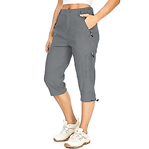 linlon Women's Quick Dry Cargo Shorts,Outdoor Casual Straight Leg Capri Long Shorts for Hiking Camping Travel (Grey, 8)