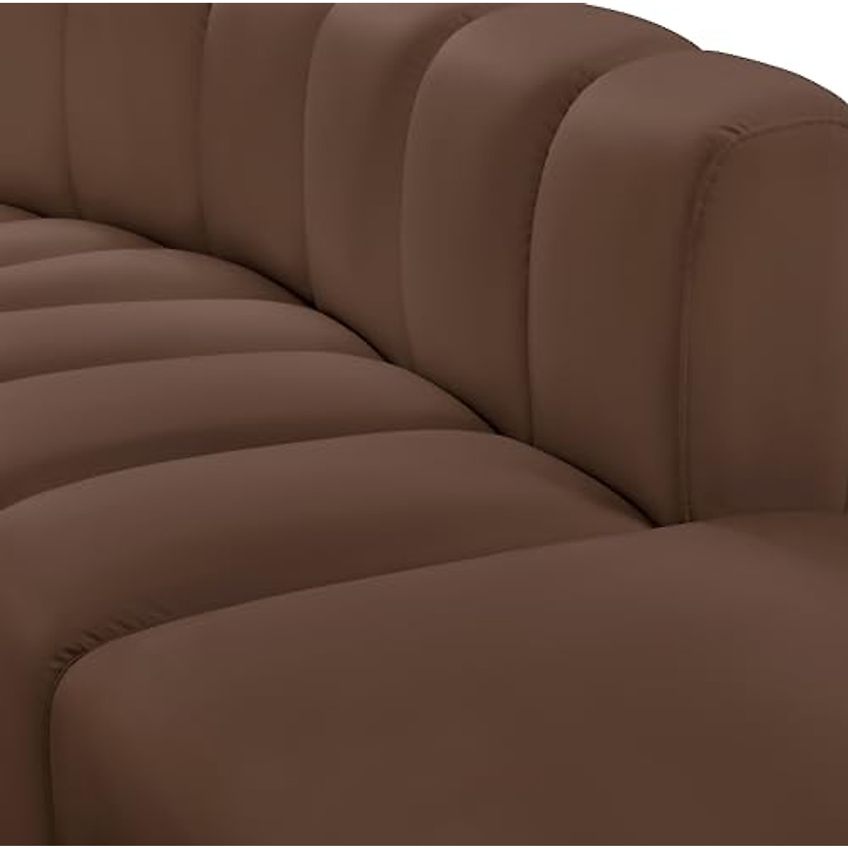 Meridian Furniture 101Brown-S3B Arc Collection Modern | Contemporary Modular Sofa with Soft Brown Vegan Leather, Deep Channel Tufting, Modular Design, 86" W x 41" D x 30" H, Brown