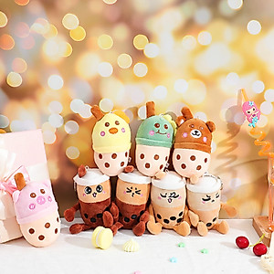 Skylety 8 Pieces 5 Inch Tea Keychain Plush Bubble Tea Key Chain Plush Toy Teacup Milk Tea Plush Stuffed Pendant Bubble Tea Plush for Bubble Tea Lover Kids Teens Party Favors, 8 Styles